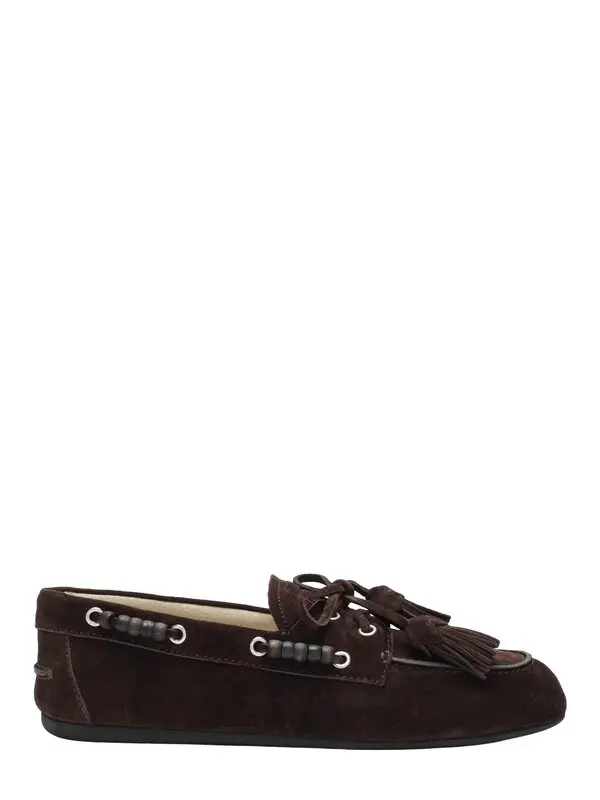 Miu Miu Suede Deck Shoes With Tassels - Brown
