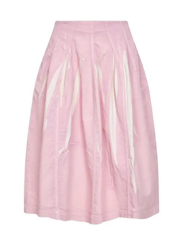 Marni Pink Screen-printed Denim Flared Midi Skirt - Multicolor