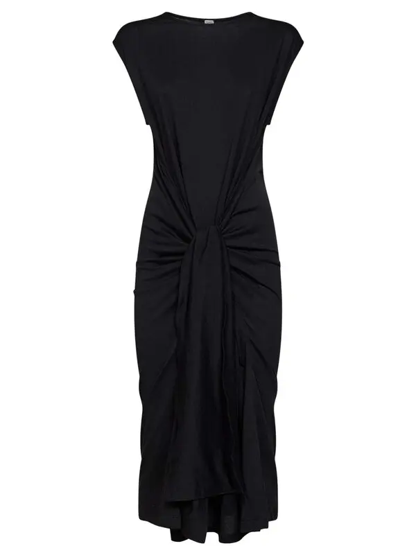 TOTEME Black Jersey Tie-waist Midi Dress - Multicolor