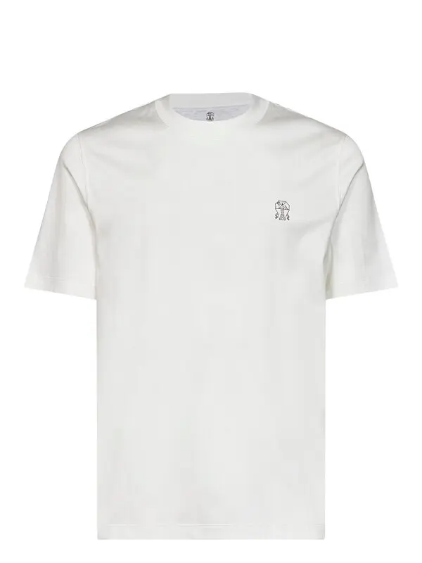 Brunello Cucinelli Off-white Cotton Jersey Logo Crewneck T-shirt - Multicolor