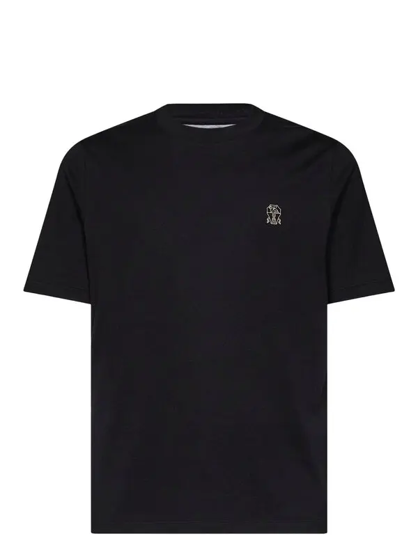 Brunello Cucinelli Black Cotton Jersey Logo Crewneck T-shirt - Multicolor