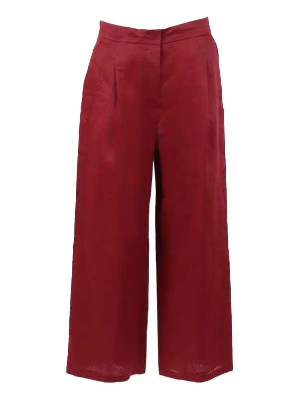 Max Mara Cropped Linen Palazzo Trousers - Red