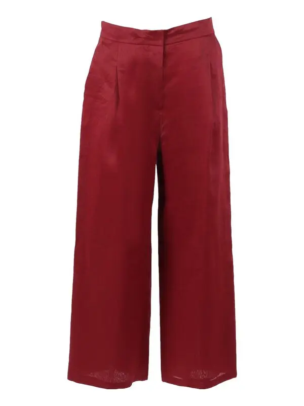 Max Mara Cropped Linen Palazzo Trousers - Red