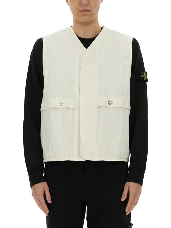 Stone Island Vests With Logo - Cream