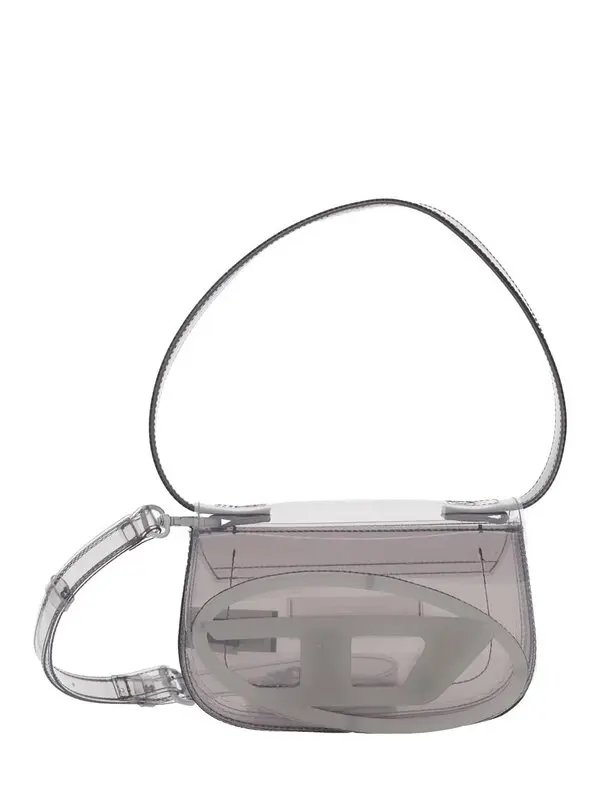 DIESEL® 1dr' Grey Shoulder Bag With Oval D Patch And Semi-transparent Design In Fabric - Gray