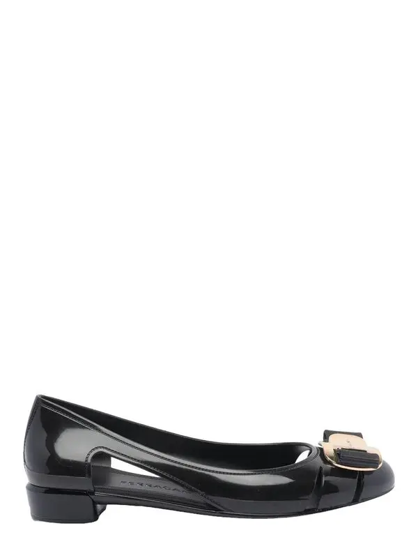 FERRAGAMO Rubber Bow Detailed Flats - Black