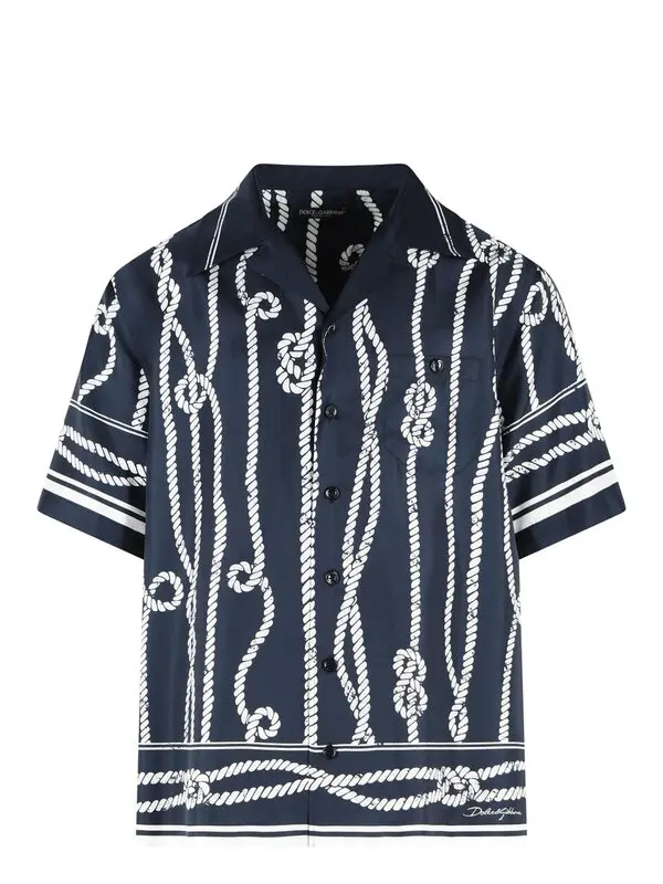 Dolce & Gabbana Corde' Navy Silk Shirt - Blue