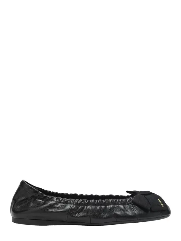Prada Patent Leather Ballet Flats With Bow - Black