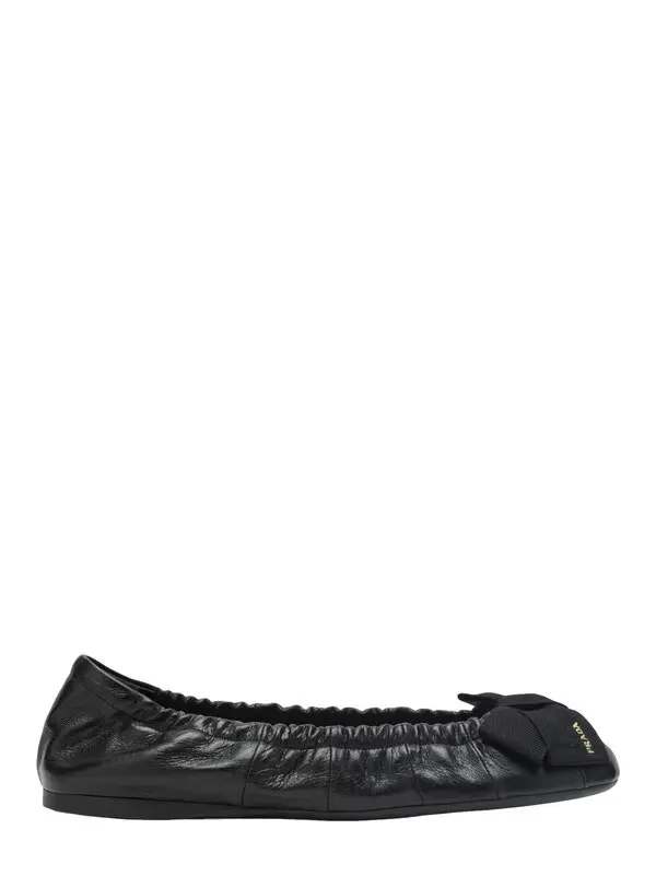 Prada Patent Leather Ballet Flats With Bow - Black