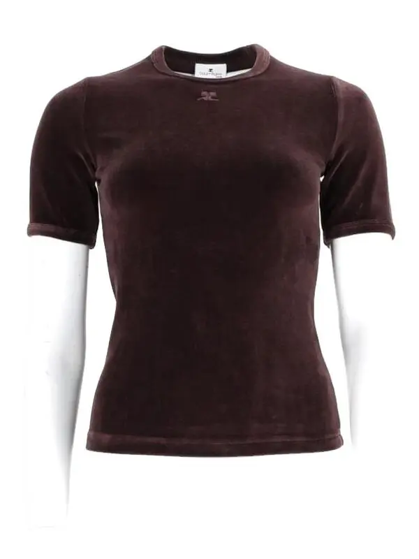 COURREGES Velvet Short Sleeve T-shirt - Brown