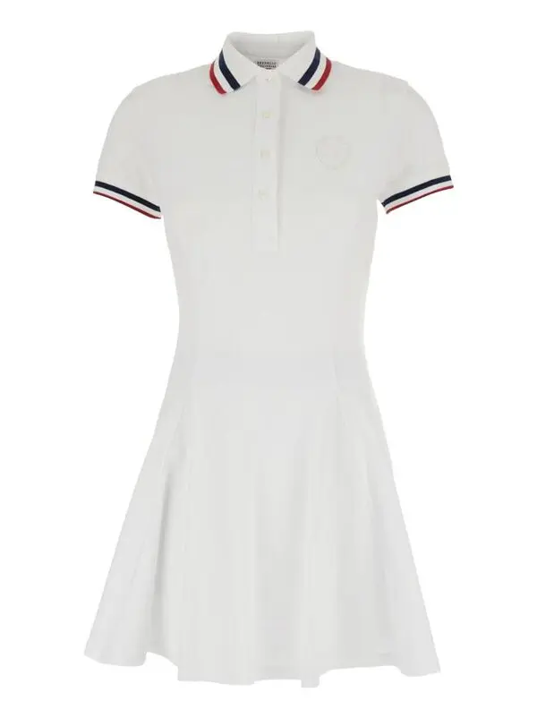 Brunello Cucinelli Striped Collar Short Sleeve Dress - Multicolor