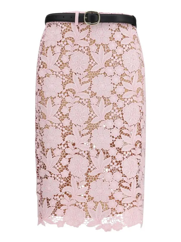 SELF-PORTRAIT Lace Midi Skirt - Pink