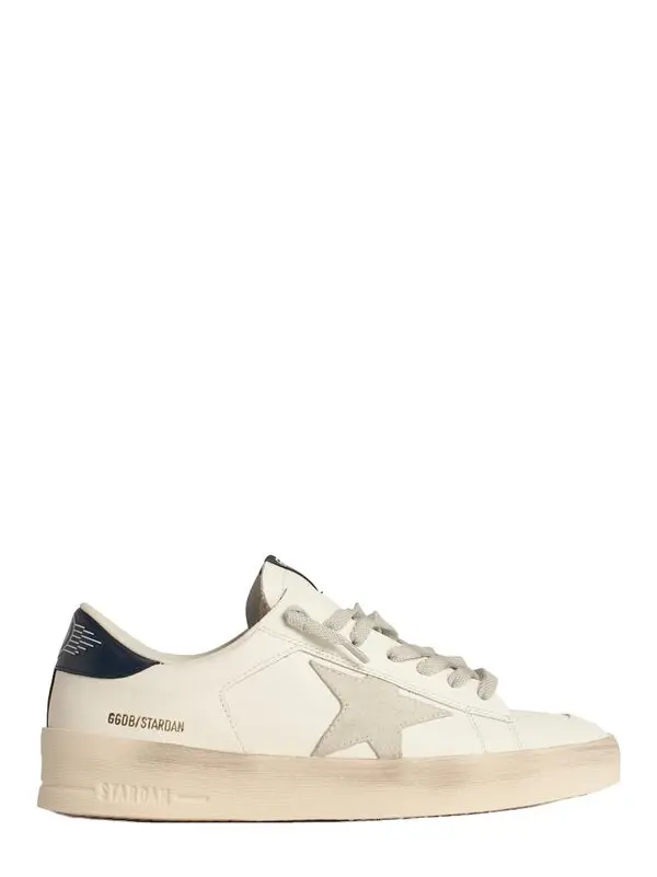 GOLDEN GOOSE Standard In Leather With Grey Suede Star And Blue Leather Heel - White