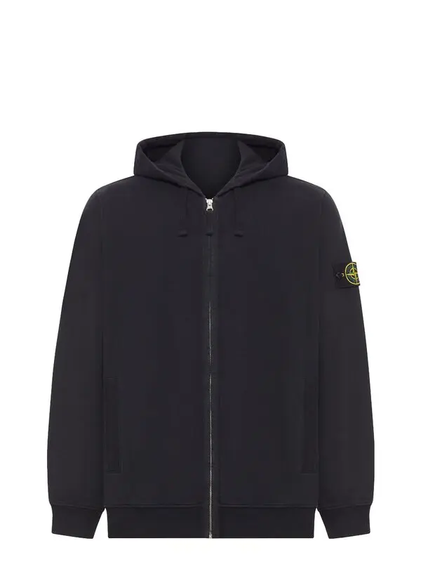 Stone Island Cotton Sweatshirt With Zip, Hood And Compass Logo - Black