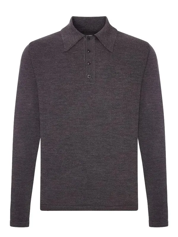 LEMAIRE Long-sleeved Polo Shirt In Premium Mouliné Merino Wool - Multicolor