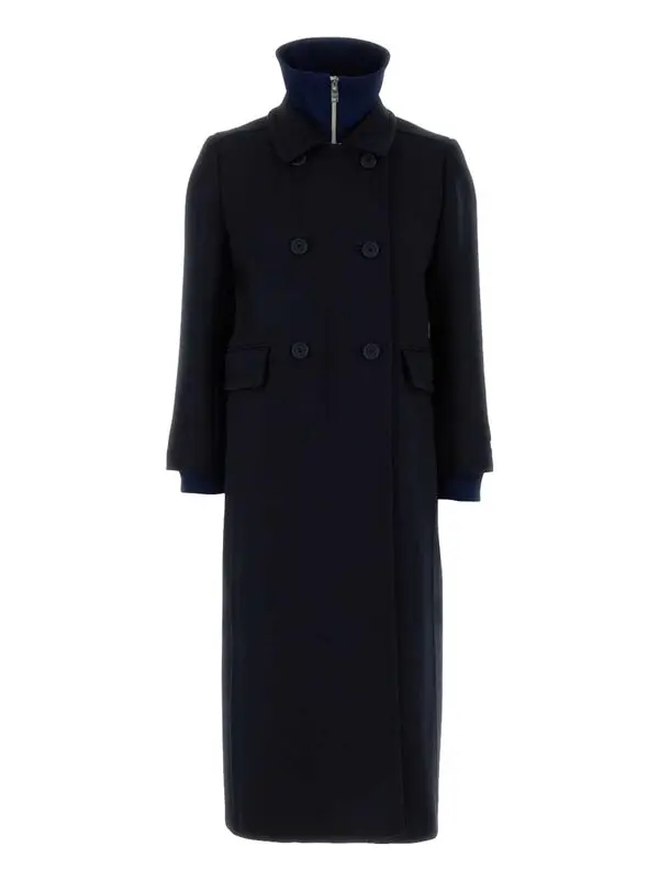 Prada Virgin Wool High Neck Coat - Blue