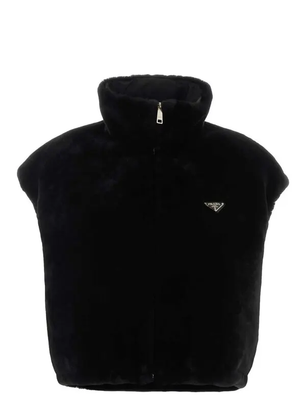 Prada Cropped Fur Vest - Black