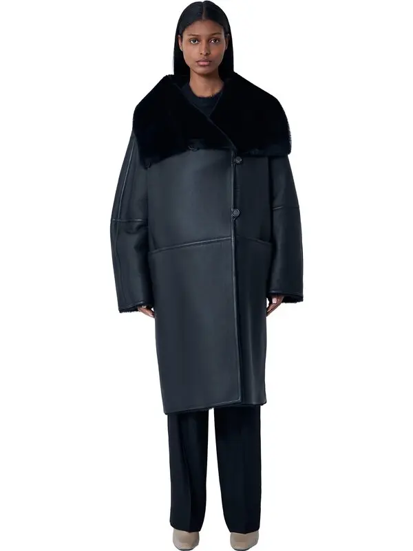 TOTEME Shearling Wrap Coat - Black
