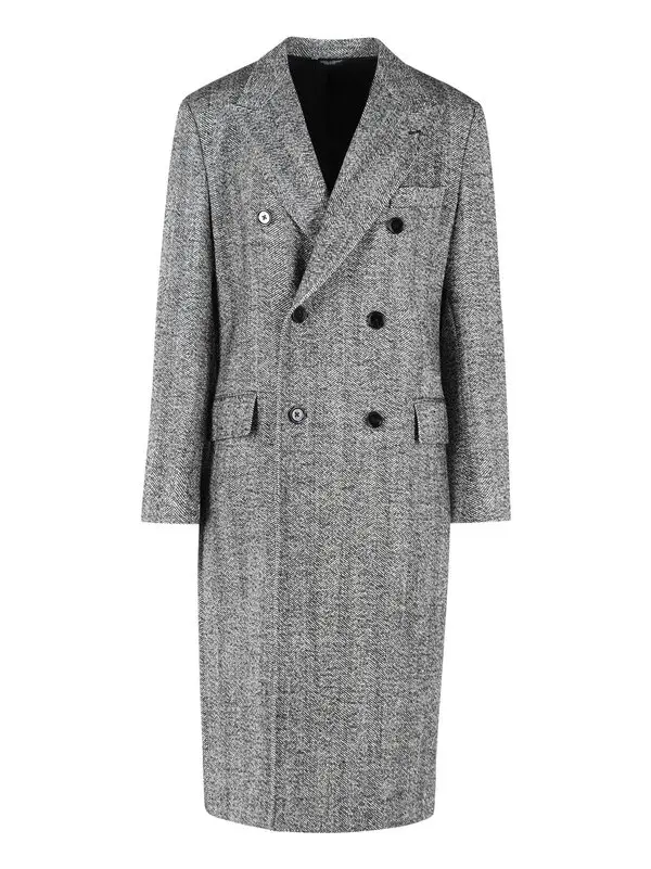 Dolce & Gabbana Fantasia' Long Grey Virgin Wool Coat - Gray