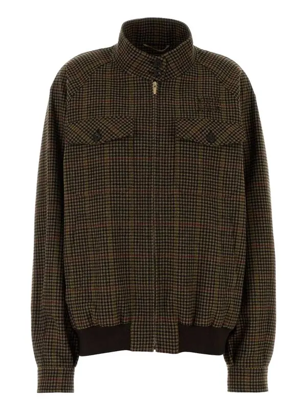 Miu Miu Prince Of Wales Virgin Wool Bomber Jacket - Brown