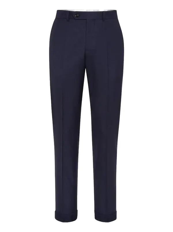 Brunello Cucinelli Houndstooth Virgin Wool Tailored Trousers - Blue