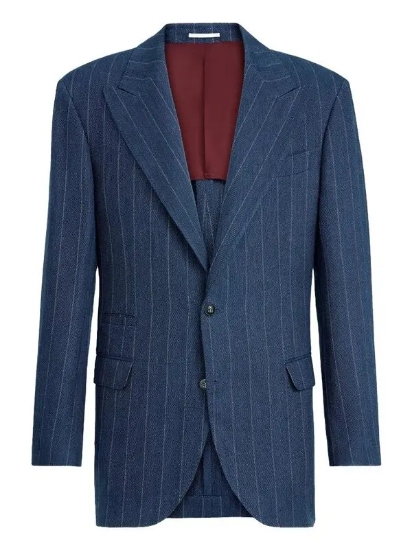 Brunello Cucinelli Chalk Stripe Peak Lapel Blazer - Blue