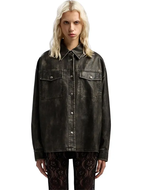 Palm Angels Curved Logo Coated Overshirt - Gray