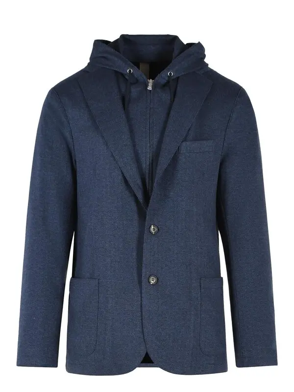 Eleventy Single-breasted Blazer With Removable Hood And Zip Harness - Blue