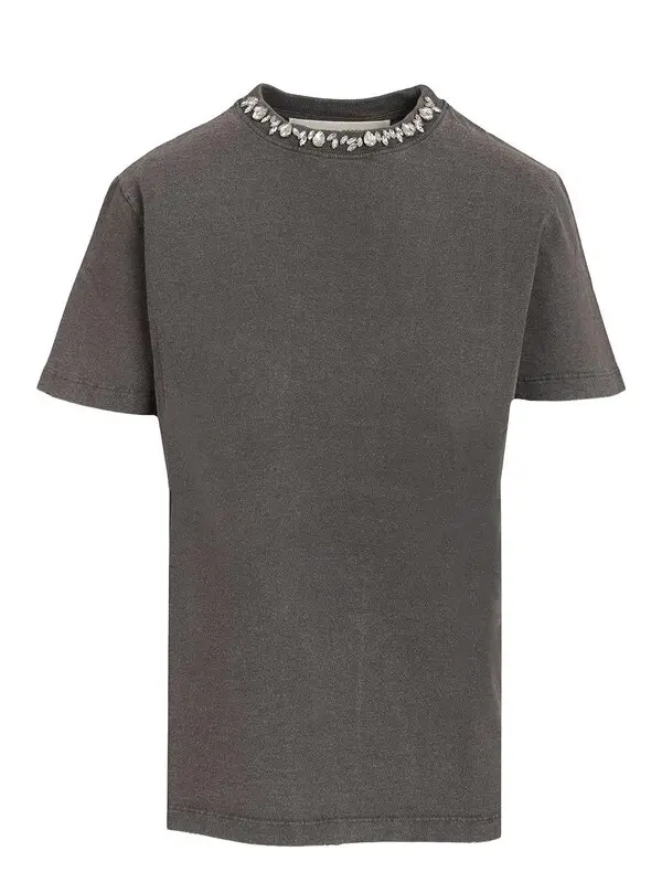 GOLDEN GOOSE Crystal-embellished Cotton T-shirt - Gray