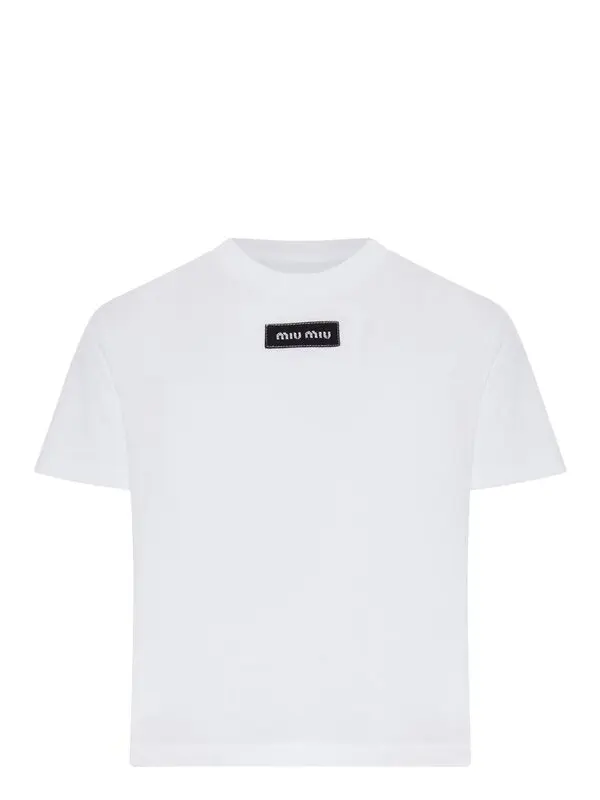 Miu Miu Cotton Jersey T-shirt With An Appliqué Logo - White