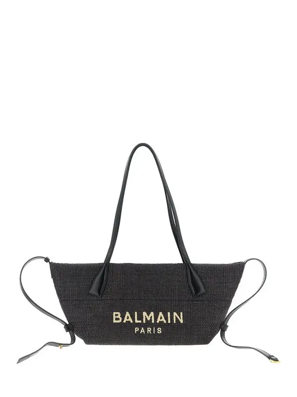 Balmain Track-small Raffia Shopper - Black
