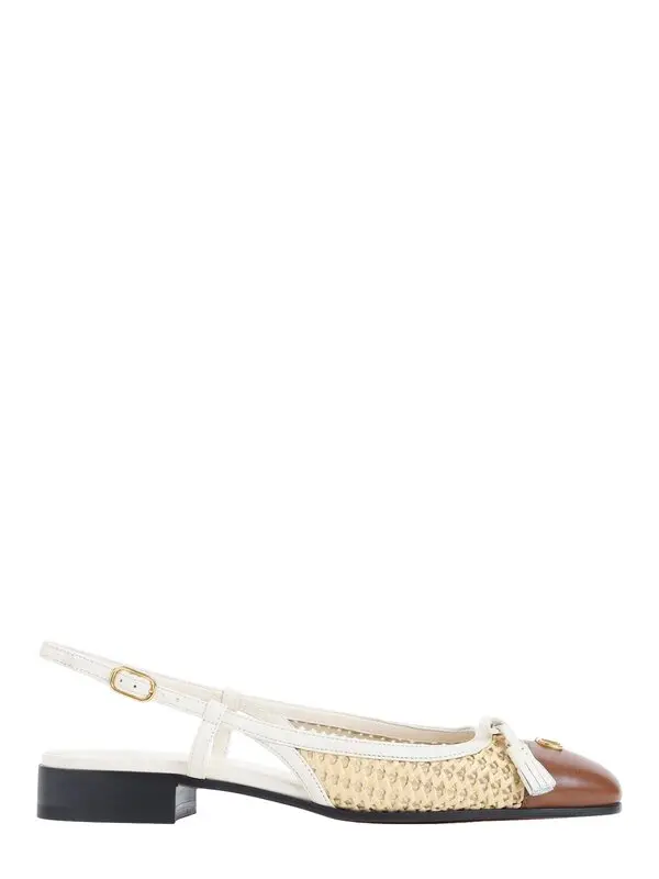 Valentino Garavani Woven Raffia And Leather Ballerina - Multicolor