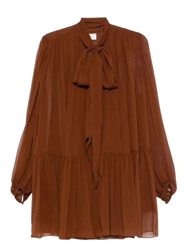 Saint Laurent Sheer Long Sleeve Mini Dress - Brown