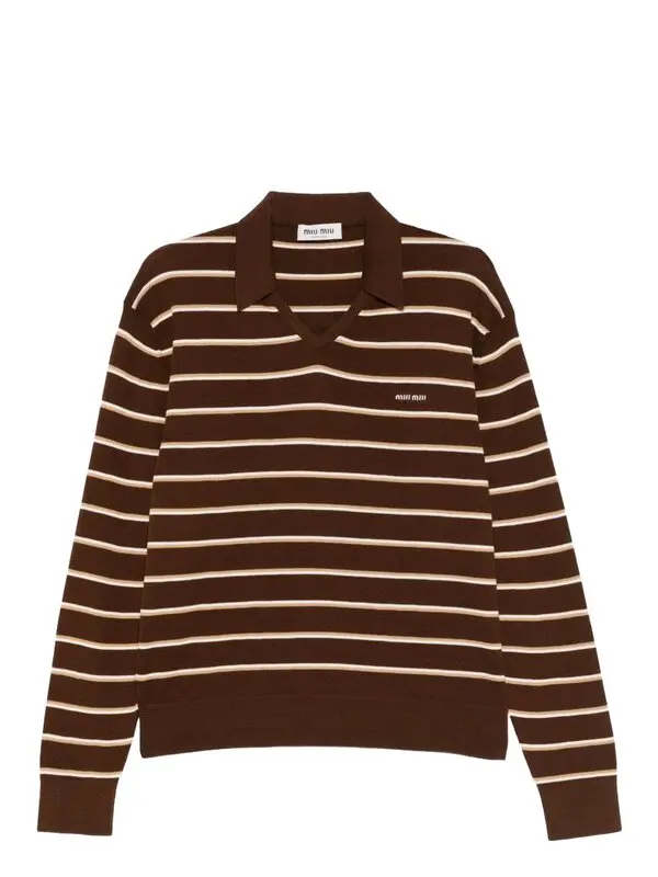 Miu Miu Embroidered Stretch Cotton Blend Polo Shirt - Brown