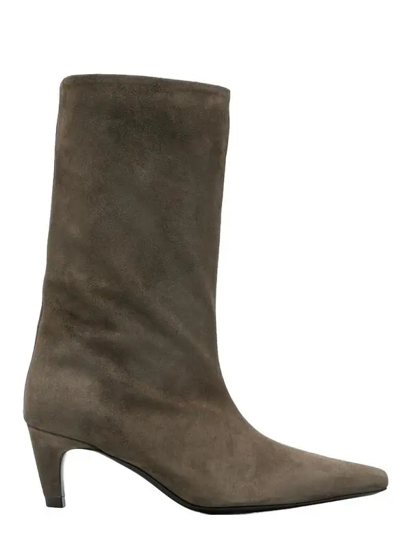 JUDE Mid Calf Pointed Toe Kitten Heel Boots - Brown