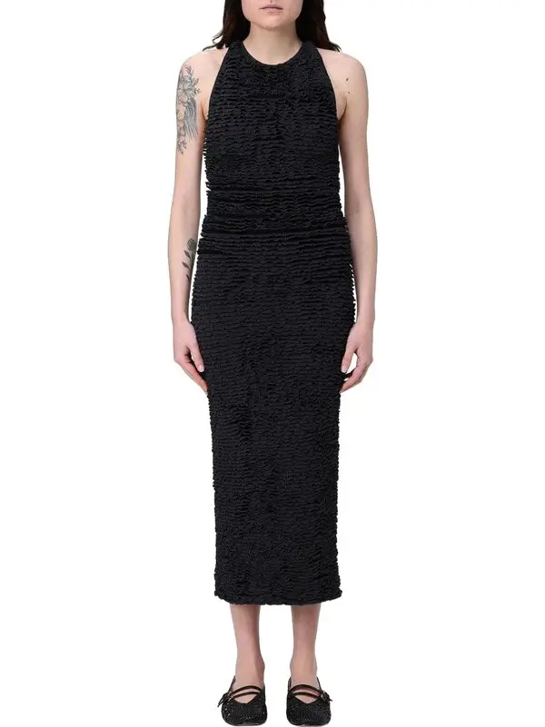 Max Mara Viscose Midi Dress With Ruffles - Black
