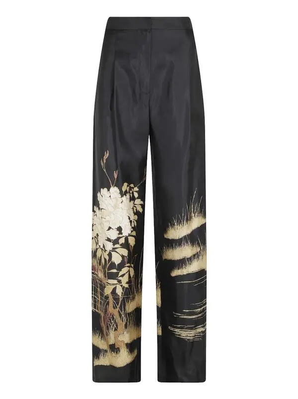 Max Mara Printed Silk Trousers - Black