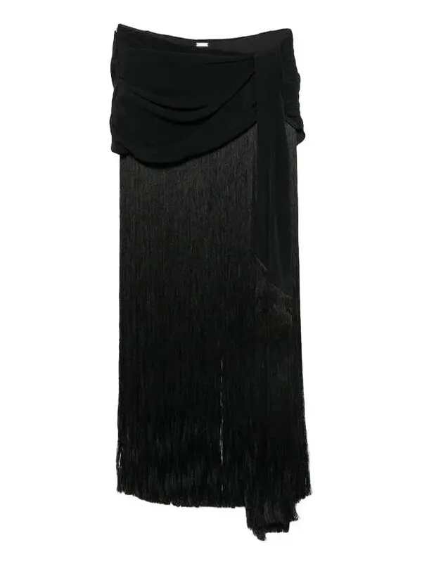 Cult Gaia Fringe Trim Floor Length Skirt - Black