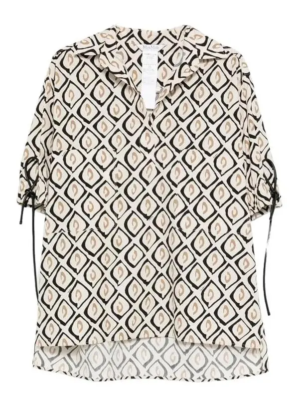 Max Mara Geometric Pattern Short Sleeve Blouse - Cream