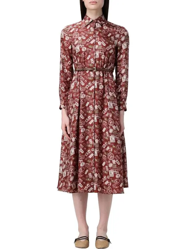 Max Mara Printed Silk Chemisier Dress - Red
