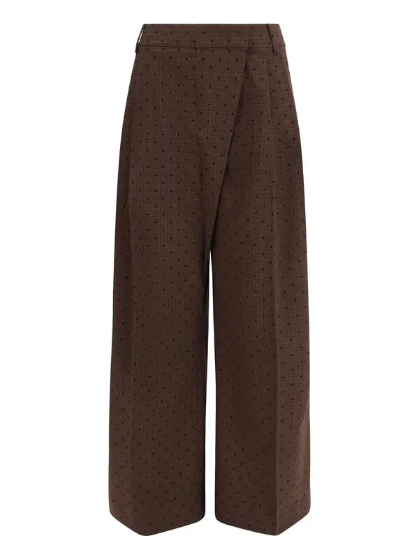 GANNI Flocked Plaid Crossover Pants - Brown