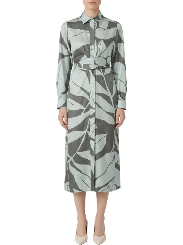 Max Mara Printed Silk Shirt Dress - Green