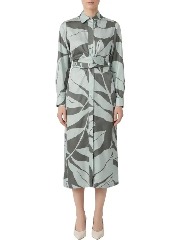 Max Mara Printed Silk Shirt Dress - Green