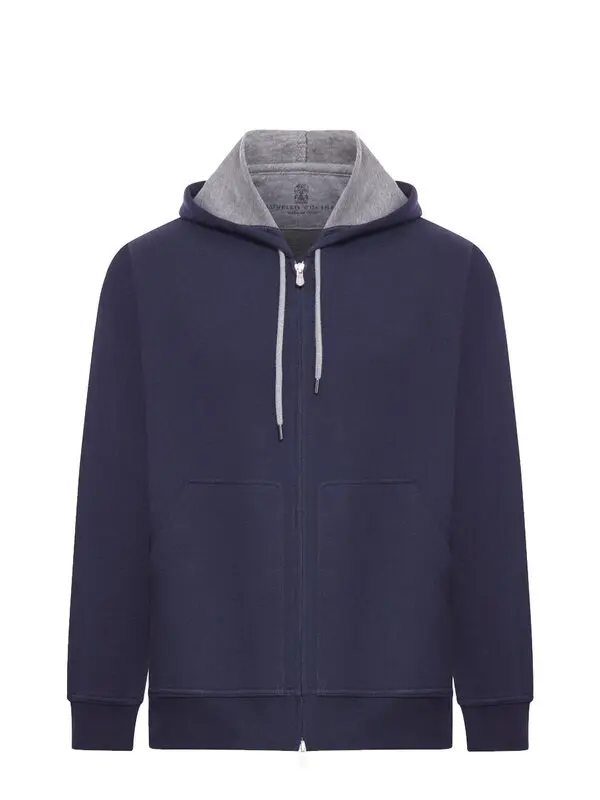 Brunello Cucinelli Double Cotton Hoodie - Blue