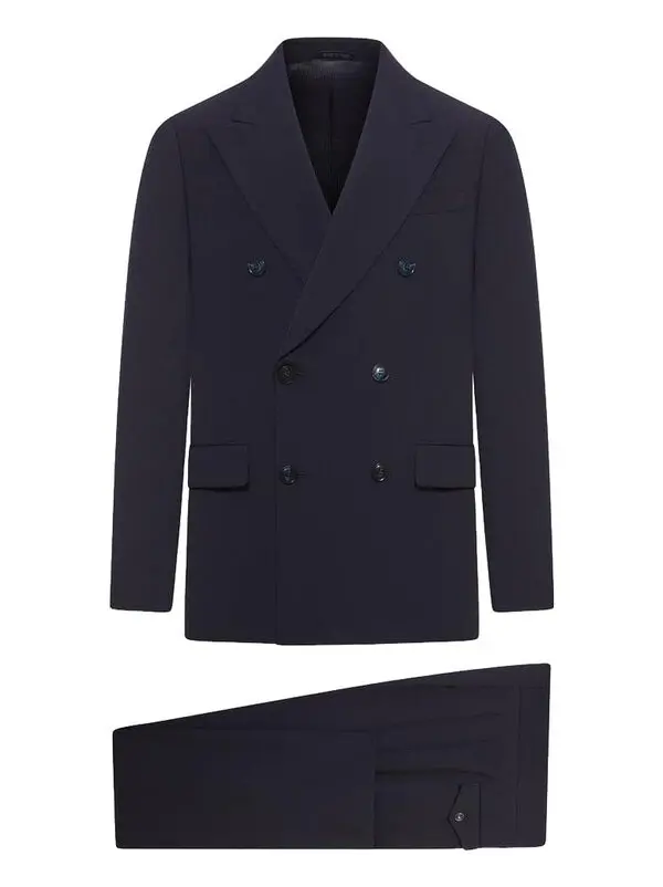Giorgio Armani Royal Line Double Breasted Suit In Canneté Crepe Wool - Brown