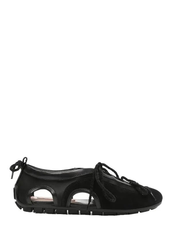Simone Rocha Cutout Leather And Satin Flat Shoes - Black