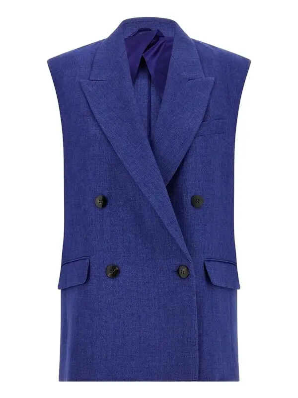 Max Mara Double Breasted Linen Vest - Blue