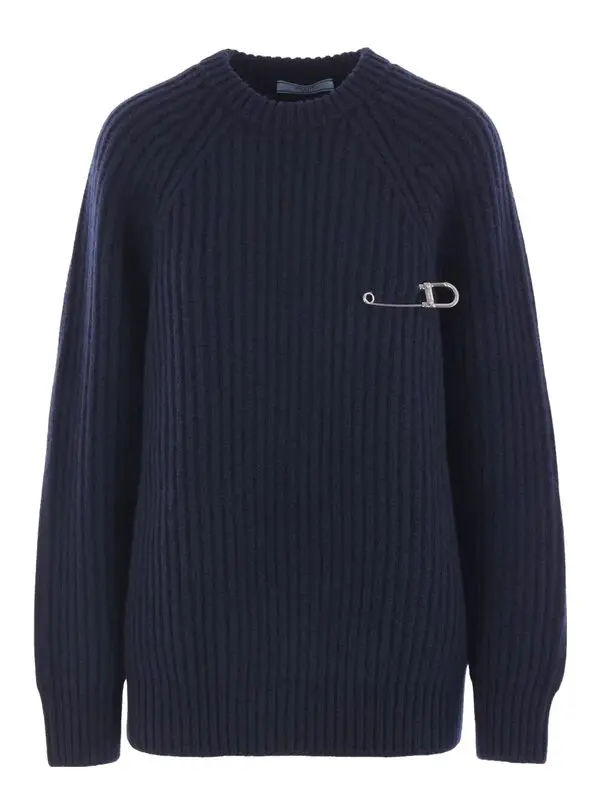 Prada Ribbed-knit Safety-pin Sweater - Blue