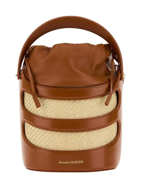 Alexander McQueen Leather And Raffia The Rise Bucket Bag - Multicolor