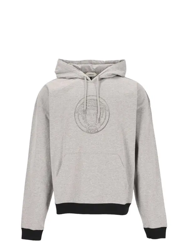 Versace Cotton Jersey Hoodie With Medusa Logo Print - Gray